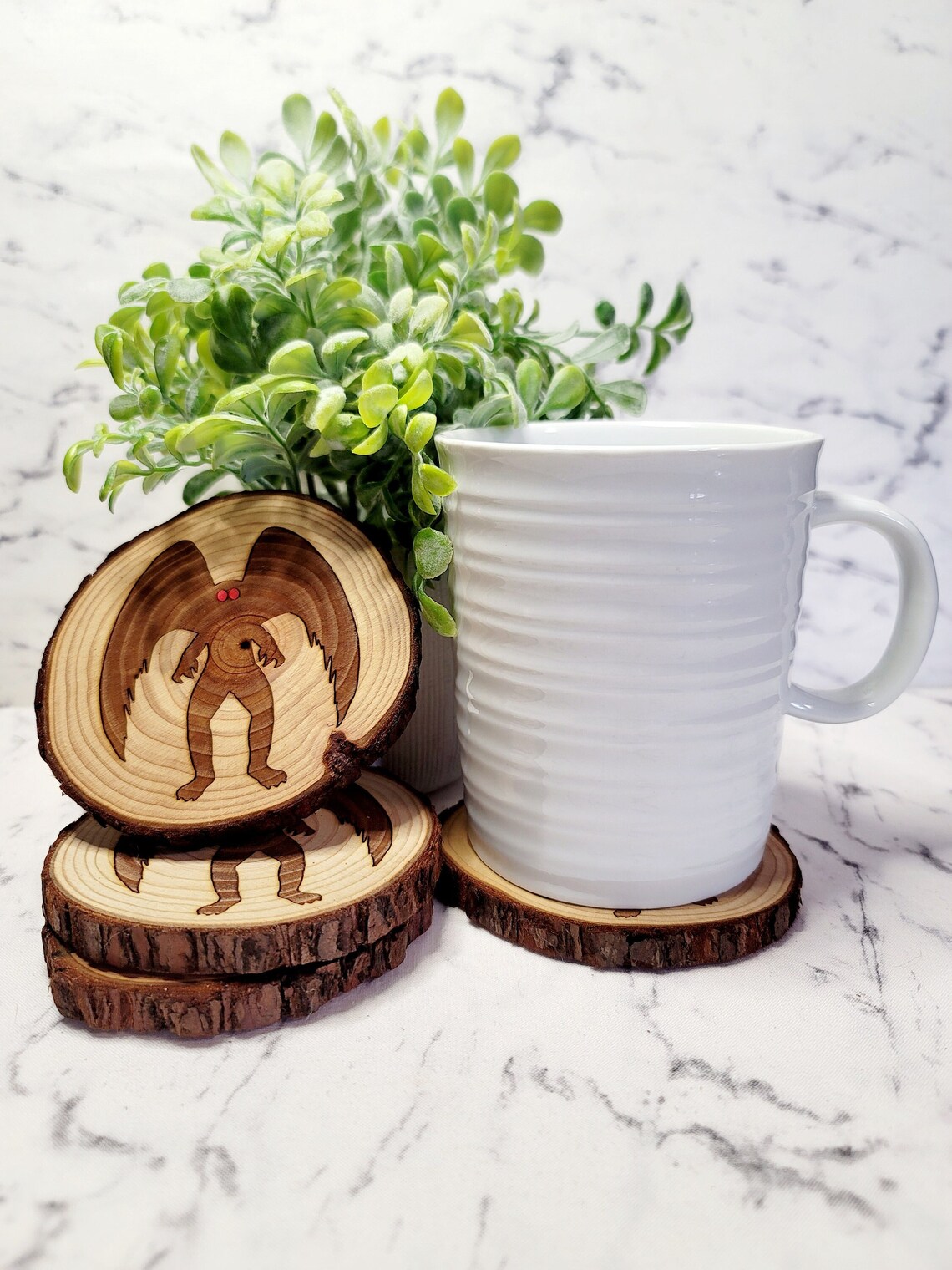 Cryptid Live Edge Wood Coaster Set Cryptid Art Cryptid - Etsy