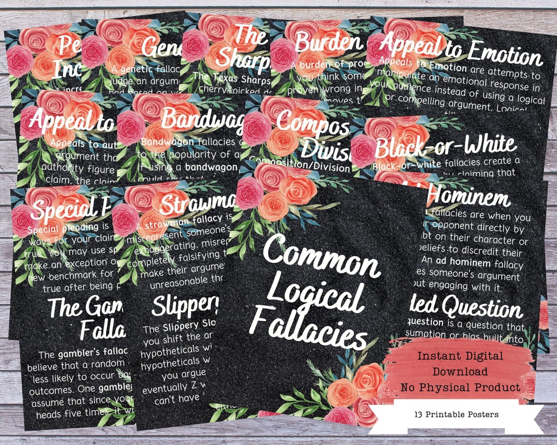 Logical Fallacies Printable Poster Set Fallacies Posters | Etsy