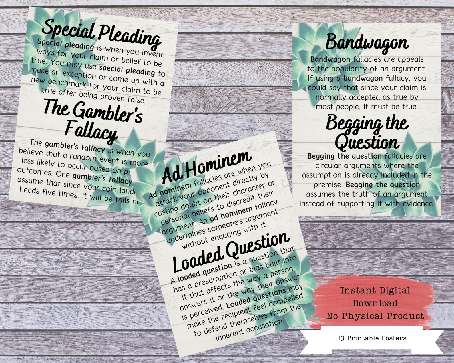 Logical Fallacies Printable Poster Set Fallacies Posters - Etsy
