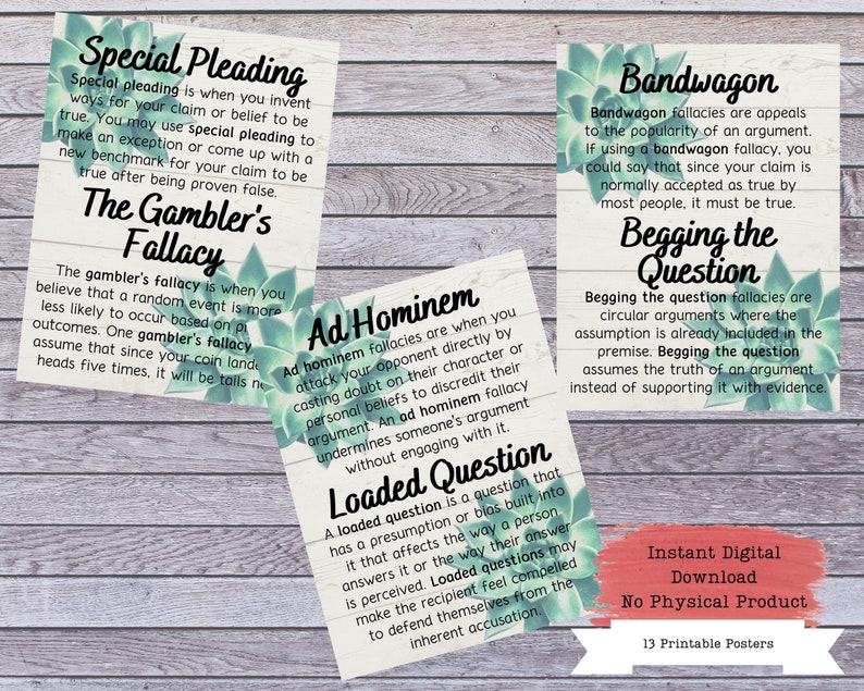 Logical Fallacies Printable Poster Set Fallacies Posters - Etsy