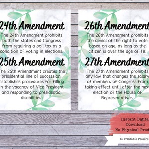 US Amendments Printable Poster Set, US Constitution Wall Art, Bill of ...
