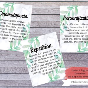 Poetry Printable Poster Set, Literary Devices, Literature Poster, High ...
