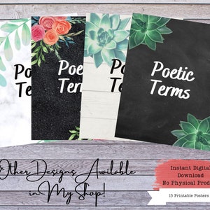 Poetry Terms Printable Poster Set, Literary Devices, Literature Poster ...