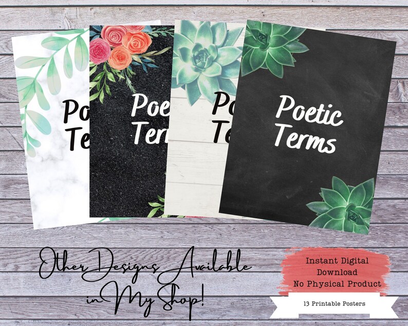 Poetry Terms Printable Poster Set Literary Devices - Etsy
