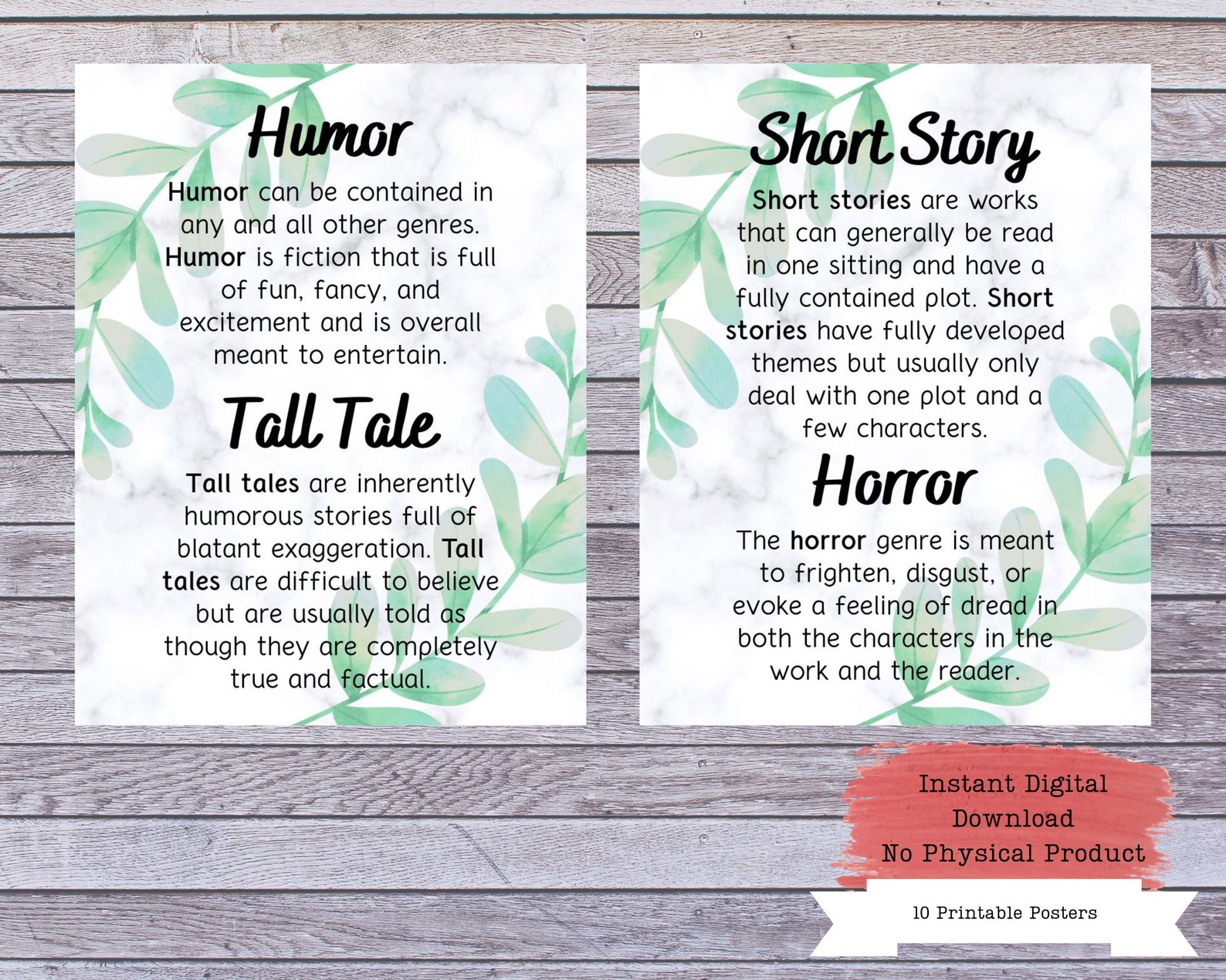 Fiction Literary Genres Printable Poster Set, Literary Posters ...