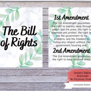 Bill of Rights Printable Poster Set, US Constitution Wall Art, US ...
