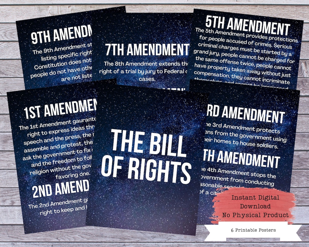 Bill of Rights Printable Poster Set, US Constitution Wall Art, US ...