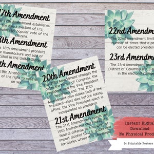 US Amendments Printable Poster Set, US Constitution Wall Art, Bill of ...