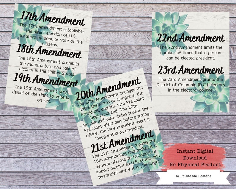 US Amendments Printable Poster Set US Constitution Wall Art - Etsy