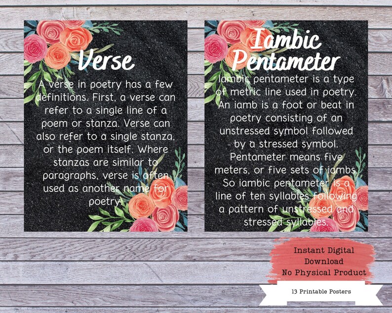 Poetry Terms Printable Poster Set Literary Devices - Etsy