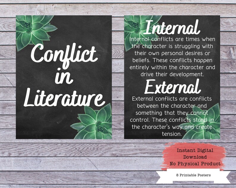 Conflict in Literature Printable Poster Set, Literary Posters ...