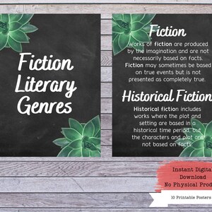 Fiction Literary Genres Printable Poster Set, Literary Posters ...
