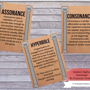 Poetry Printable Poster Set, Literary Devices, Literature Poster, High ...