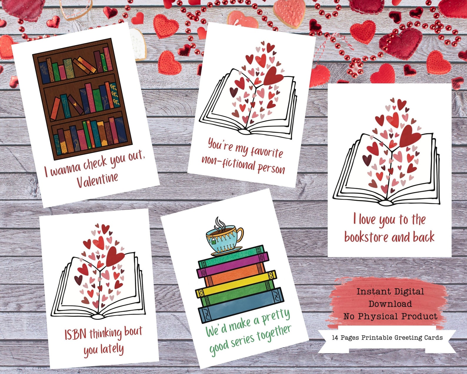 Book Valentine Cards Valentines for Readers Reader Gift - Etsy