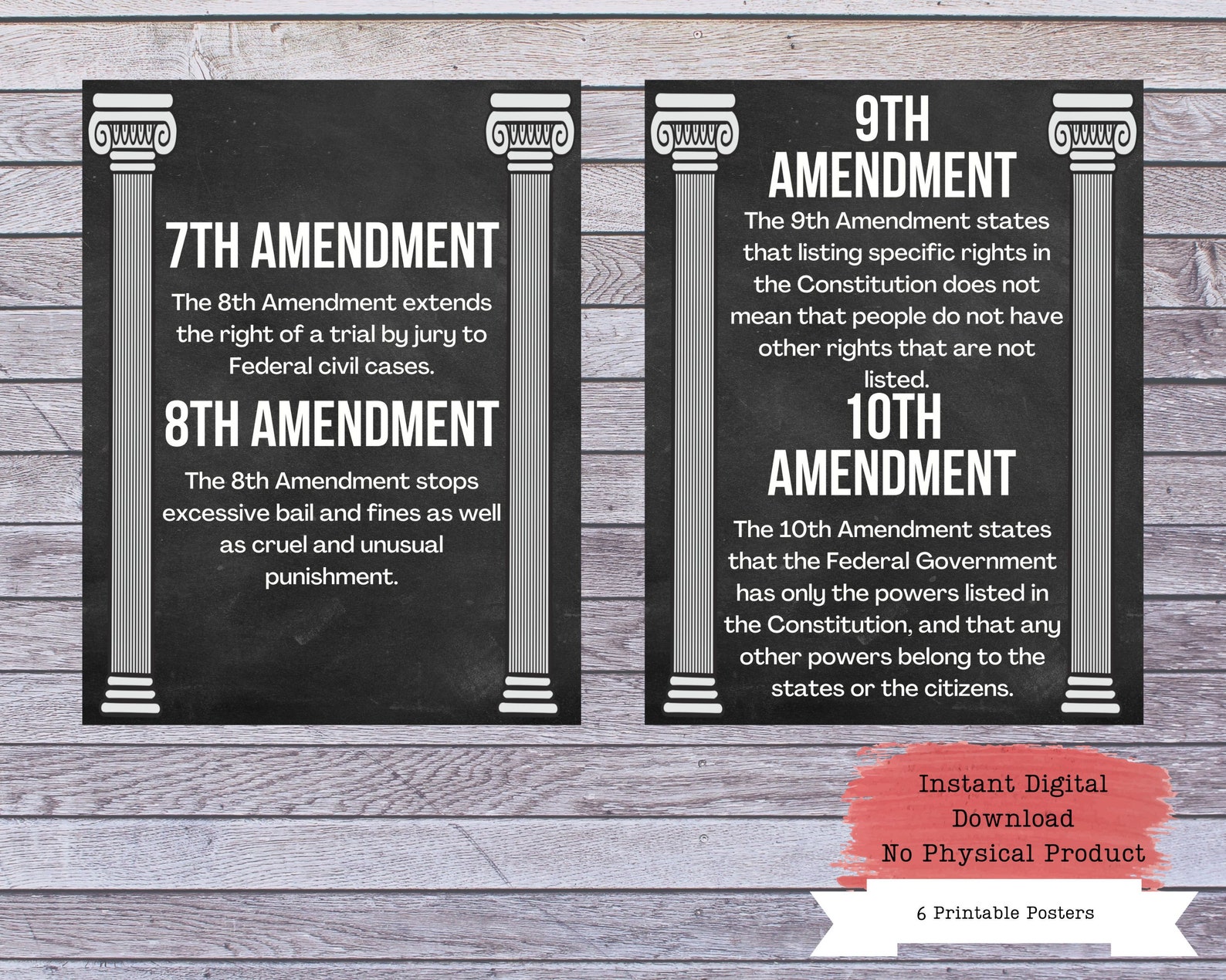 Bill of Rights Printable Poster Set US Constitution Wall Art - Etsy