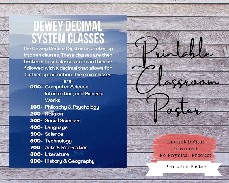 Dewey Decimal Poster Dewey Decimal Sign Dewey Decimal - Etsy
