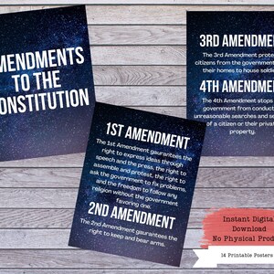 US Amendments Printable Poster Set, US Constitution Wall Art, Bill of ...