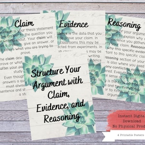 Claim Evidence Reasoning Classroom Posters, Essay Writing Posters ...