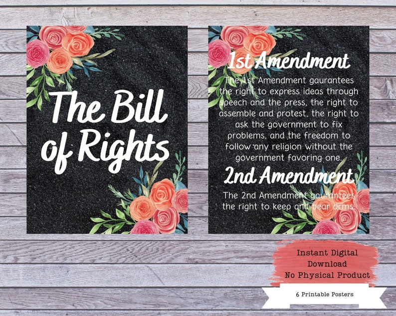 Bill of Rights Printable Poster Set, US Constitution Wall Art, US ...
