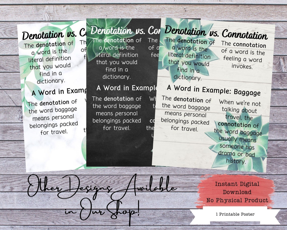 Connotation Vs. Denotation Classroom Poster English Class - Etsy
