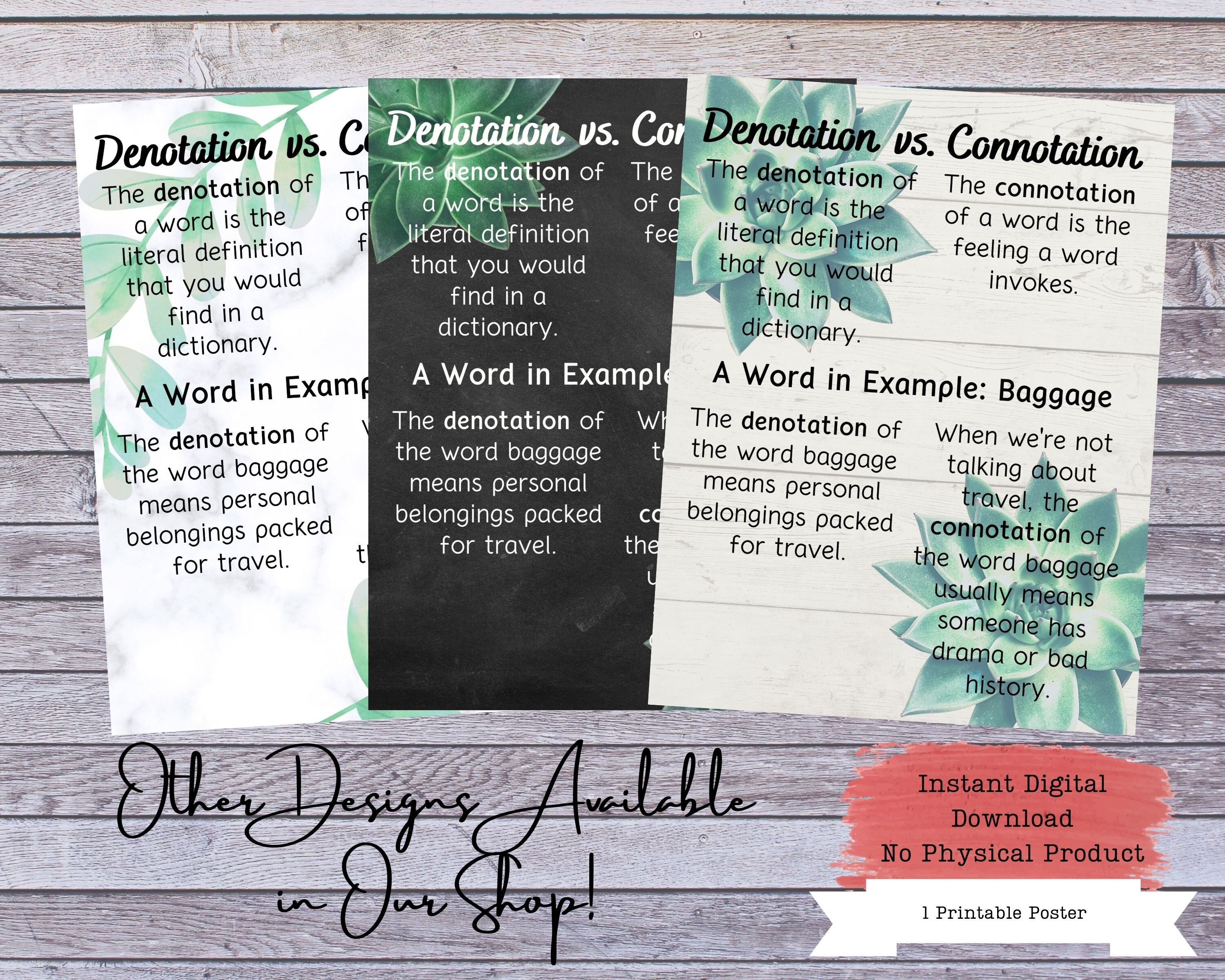 Connotation Vs. Denotation Classroom Poster, English Class Poster ...