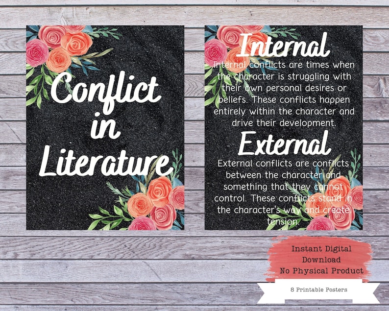 Conflict in Literature Printable Poster Set, Literary Posters ...
