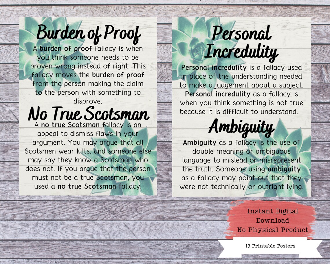 Logical Fallacies Printable Poster Set Fallacies Posters | Etsy