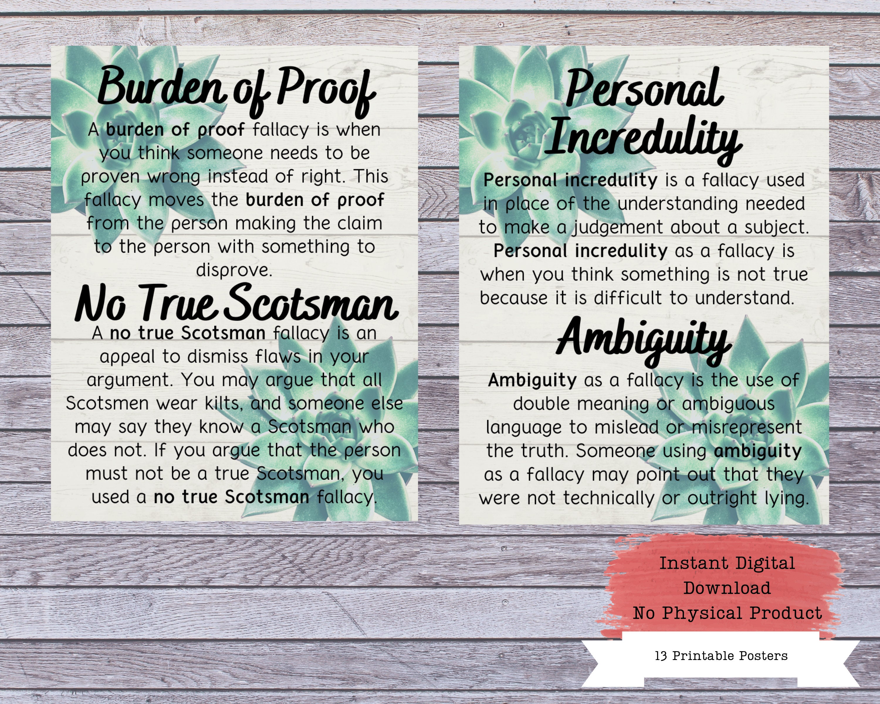 Logical Fallacies Printable Poster Set Fallacies Posters | Etsy