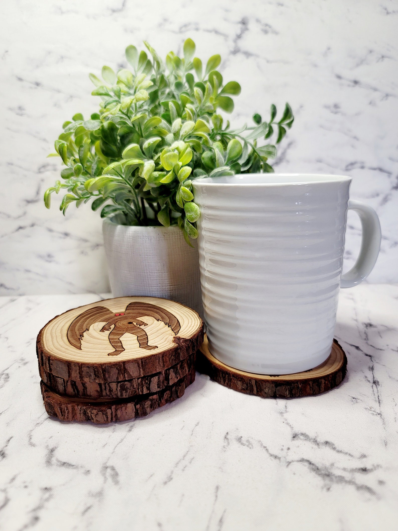 Cryptid Live Edge Wood Coaster Set Cryptid Art Cryptid - Etsy