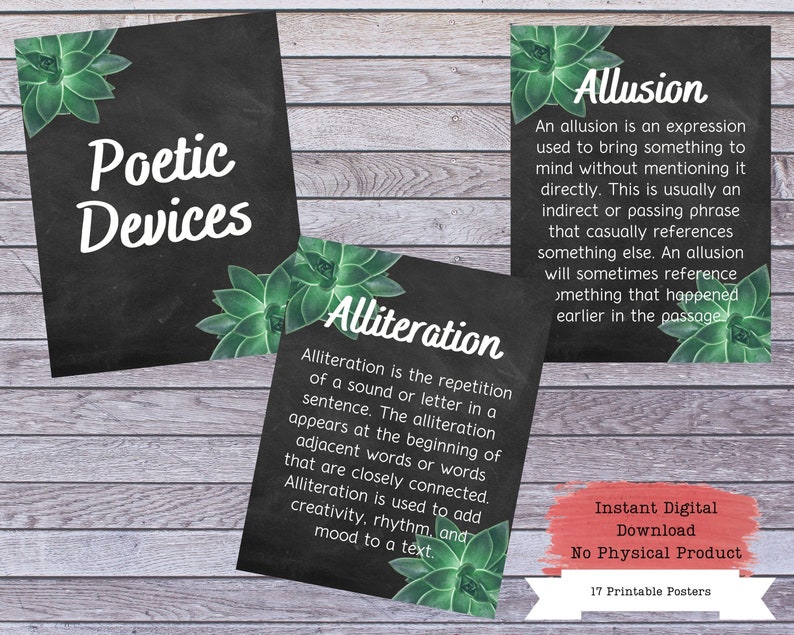 Poetry Printable Poster Set Literary Devices Literature | Etsy
