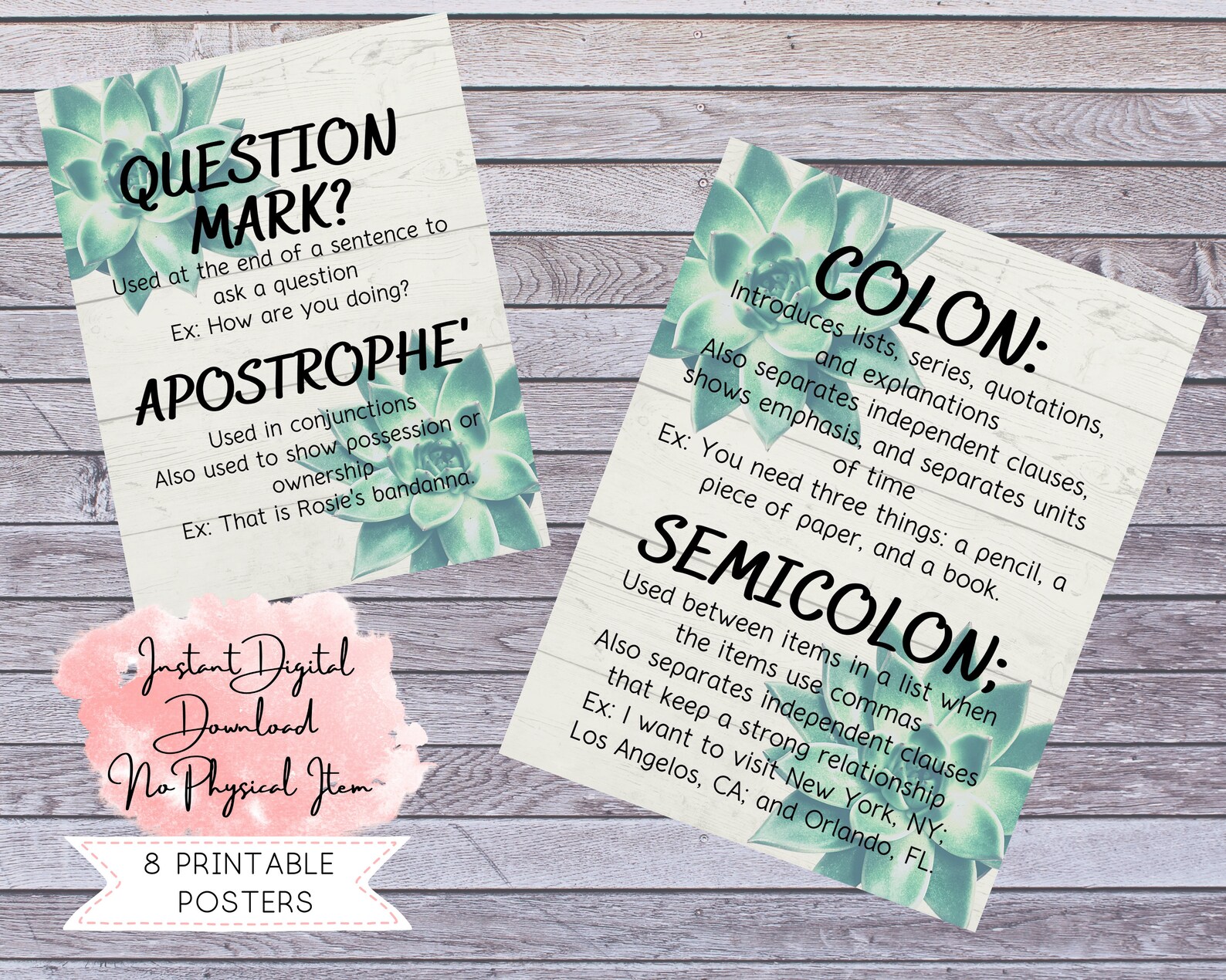 Printable Poster Set Punctuation Poster Grammar Poster High - Etsy