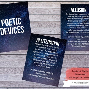 Poetry Printable Poster Set, Literary Devices, Literature Poster, High ...