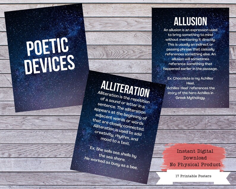 Poetry Printable Poster Set Literary Devices Literature - Etsy