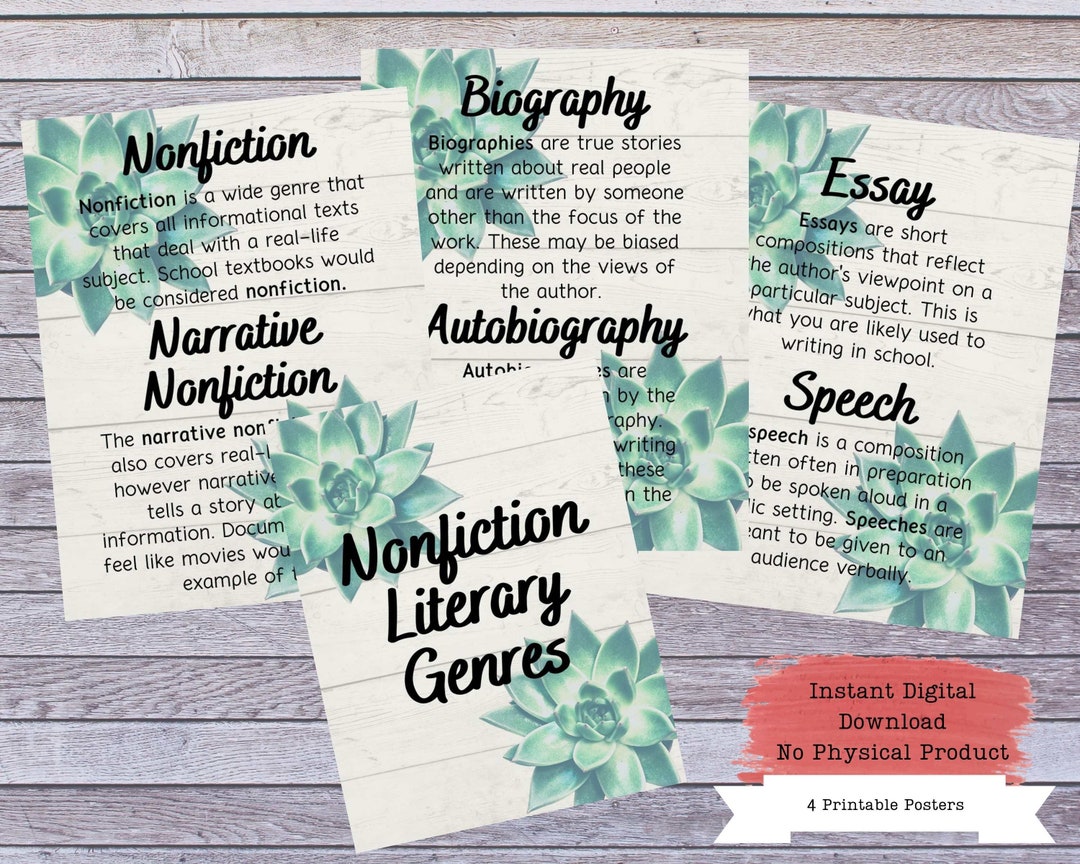Nonfiction Literary Genres Printable Poster Set, Literary Posters ...
