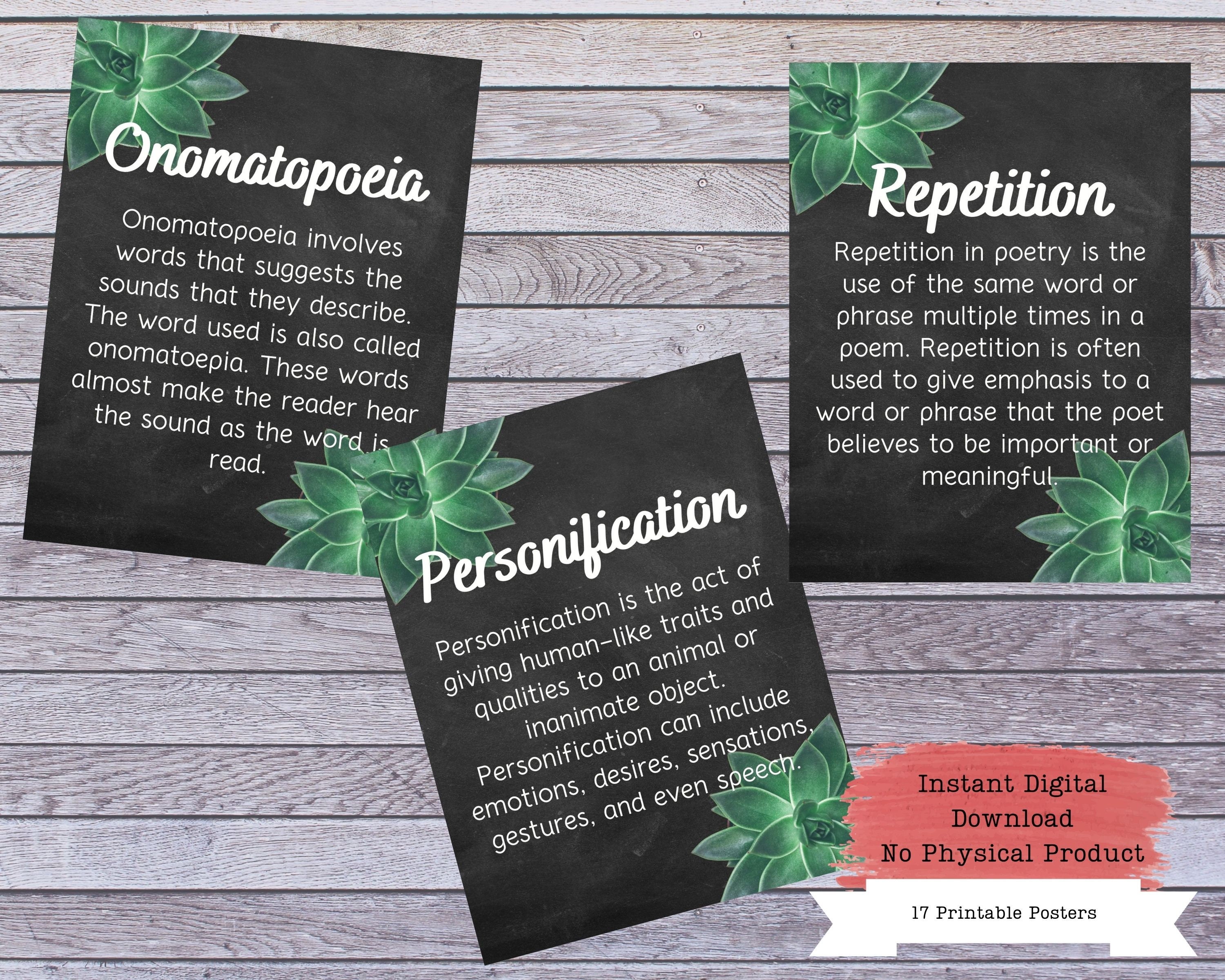 Poetry Printable Poster Set, Literary Devices, Literature Poster, High ...