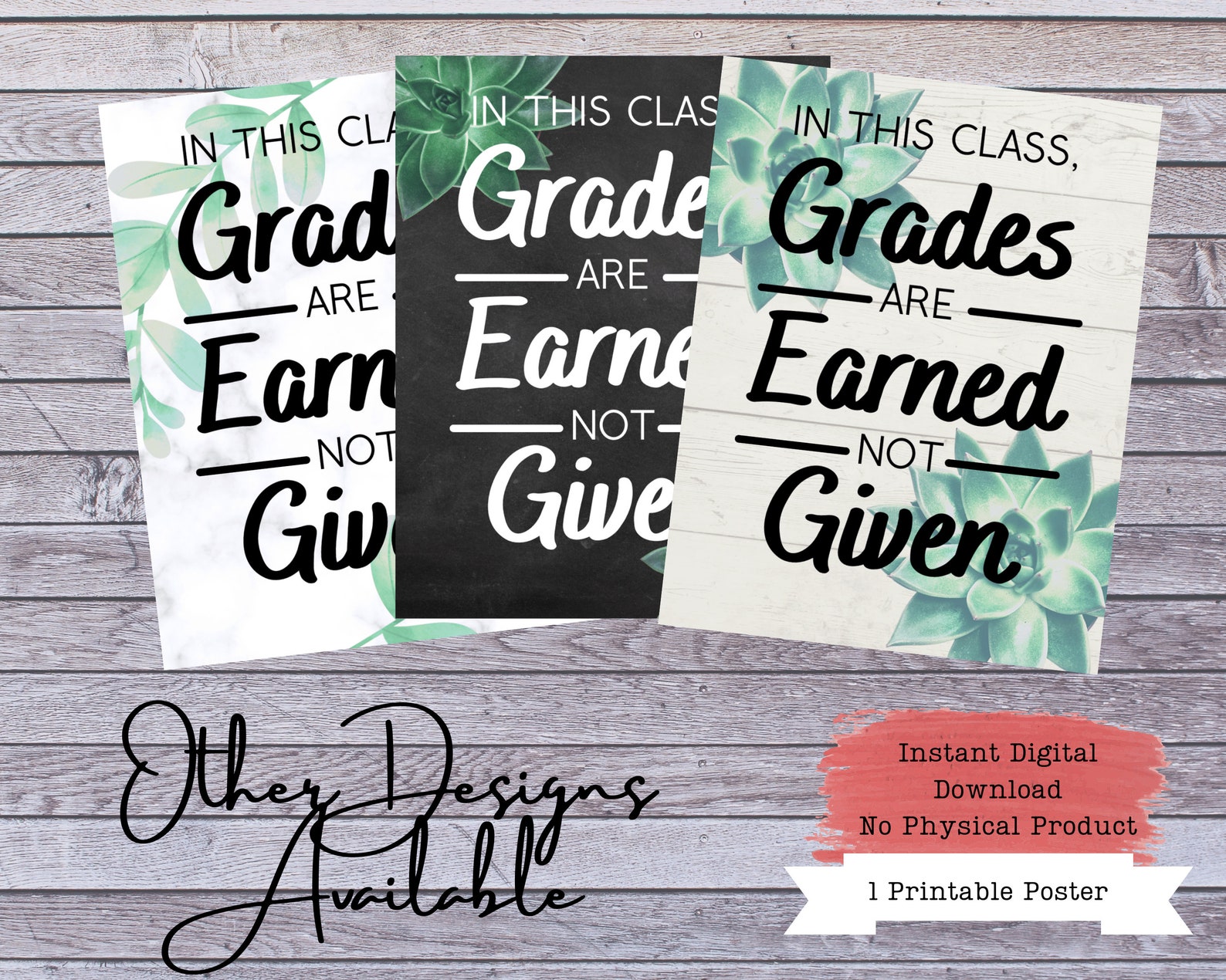 Grades Are Earned Classroom Poster, Teacher Poster, Classroom Decor ...