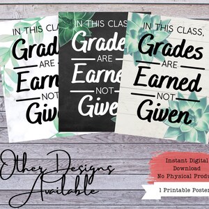Grades Are Earned Classroom Poster, Teacher Poster, Classroom Decor ...