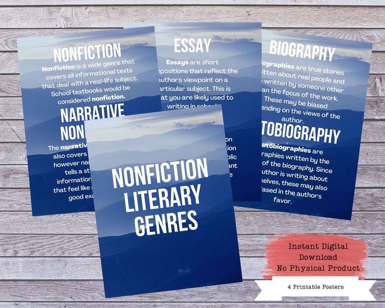Nonfiction Literary Genres Printable Poster Set Literary - Etsy