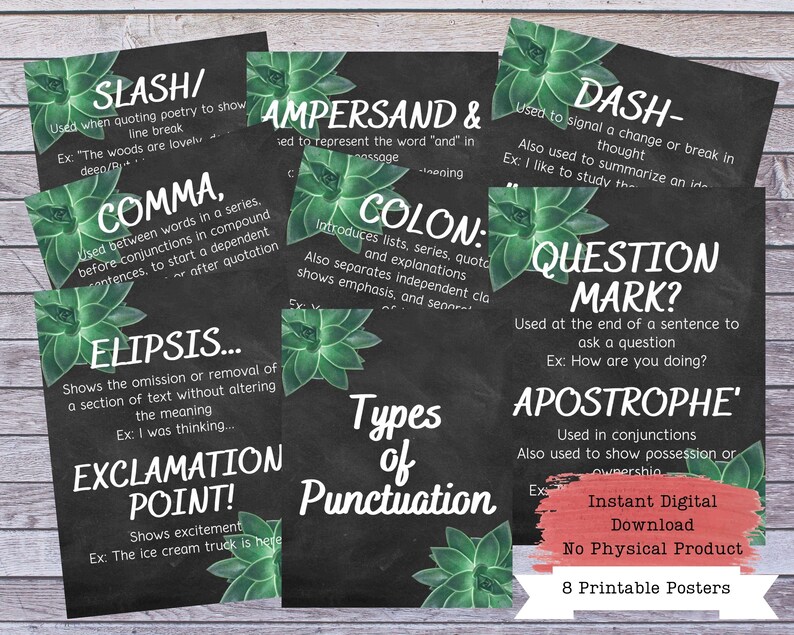 Printable ELA Poster, Punctuation Poster, English Teacher, Classroom ...