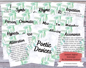Poetry Printable Poster Set Literary Devices Literature | Etsy