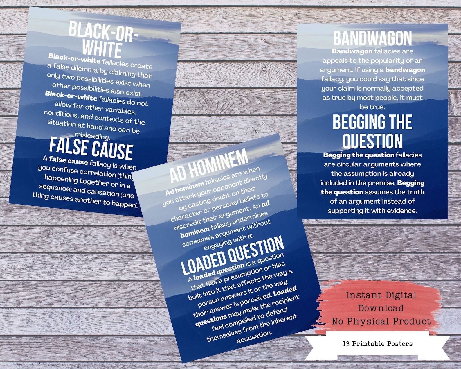 Logical Fallacies Printable Poster Set Fallacies Posters - Etsy