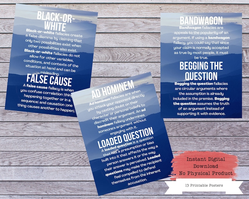 Logical Fallacies Printable Poster Set Fallacies Posters - Etsy