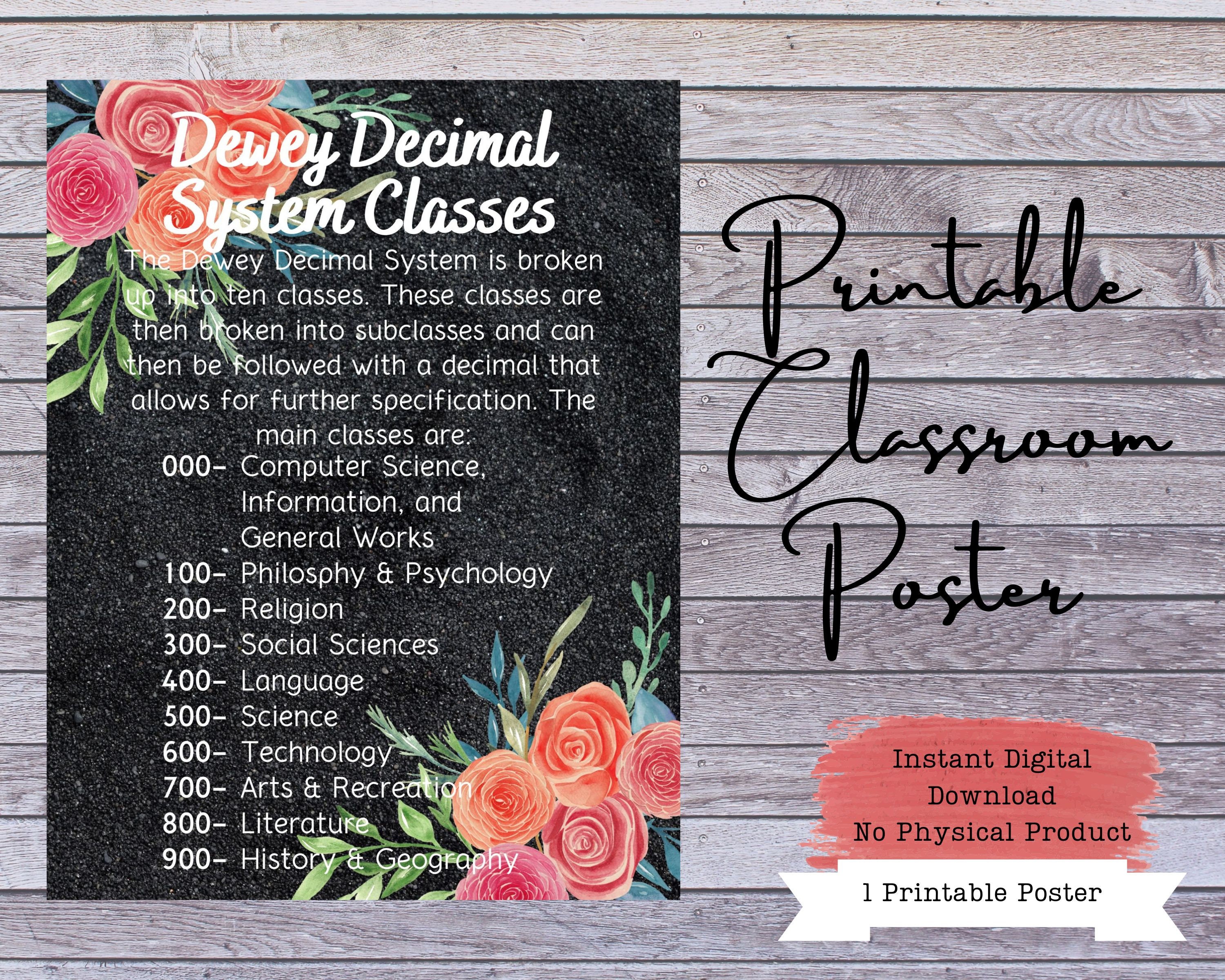 Dewey Decimal Poster, Dewey Decimal Sign, Dewey Decimal System, Dewey ...