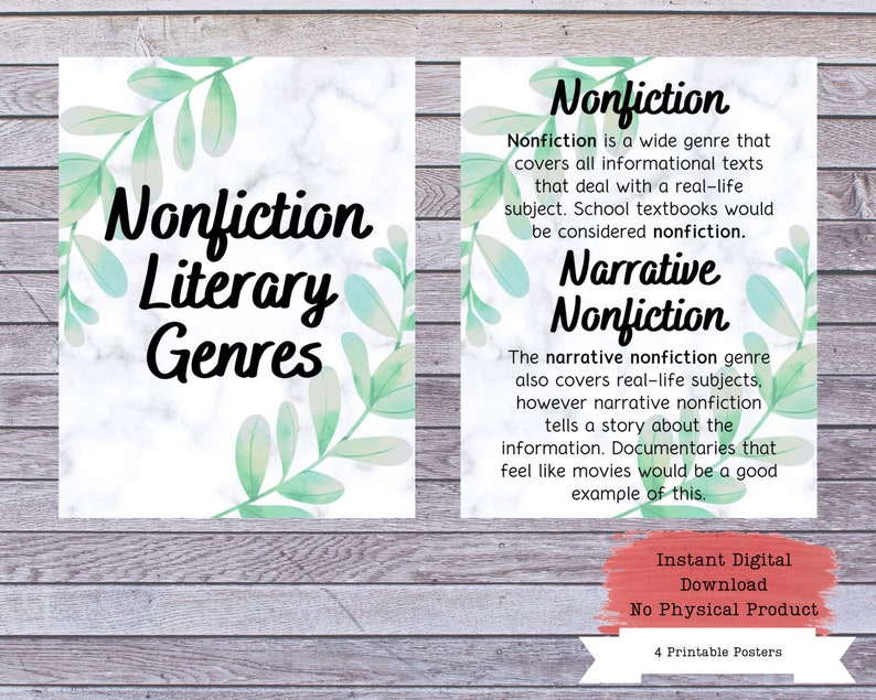 Nonfiction Literary Genres Printable Poster Set Literary - Etsy