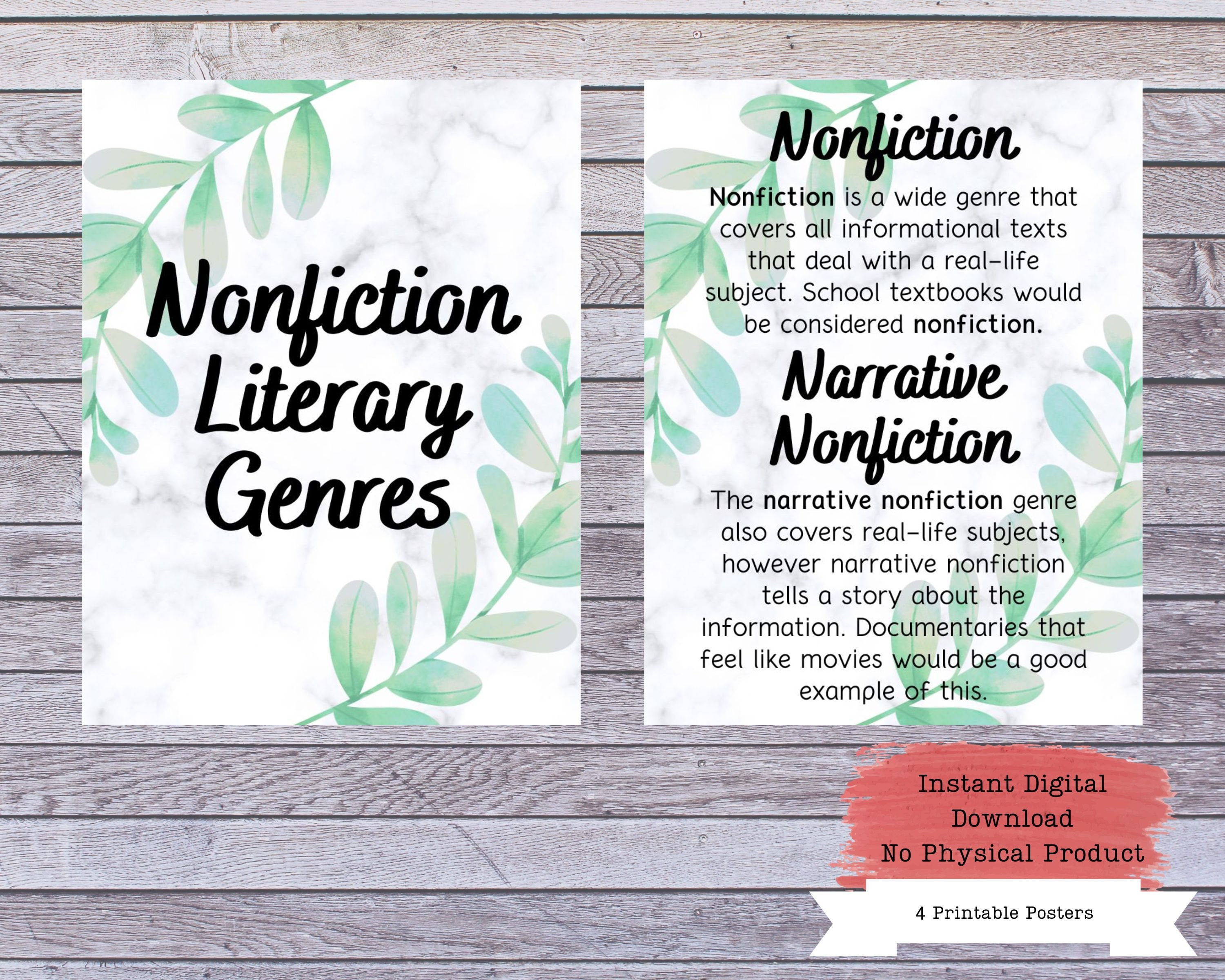 Nonfiction Literary Genres Printable Poster Set Literary | Etsy