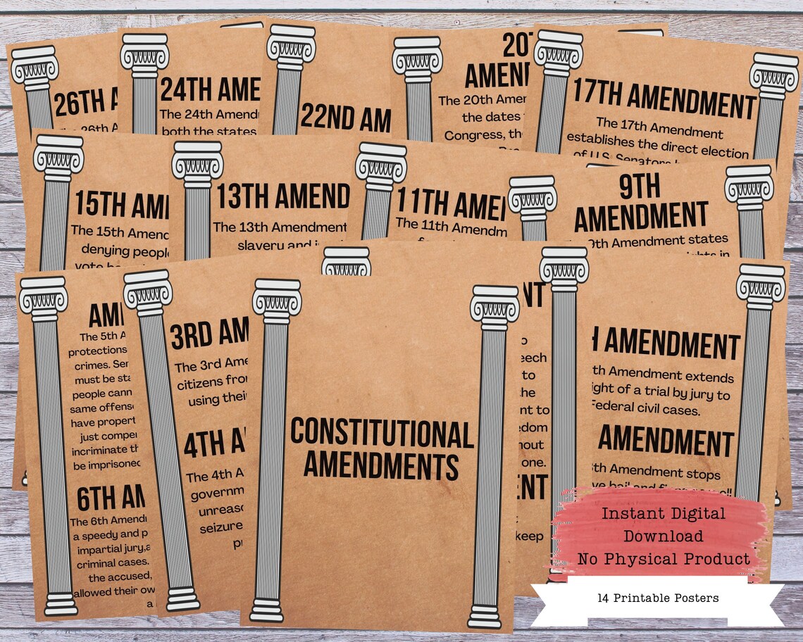 US Amendments Printable Poster Set US Constitution Wall Art - Etsy