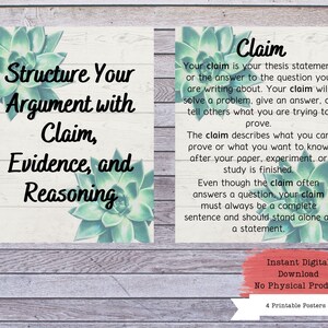 Claim Evidence Reasoning Classroom Posters, Essay Writing Posters ...