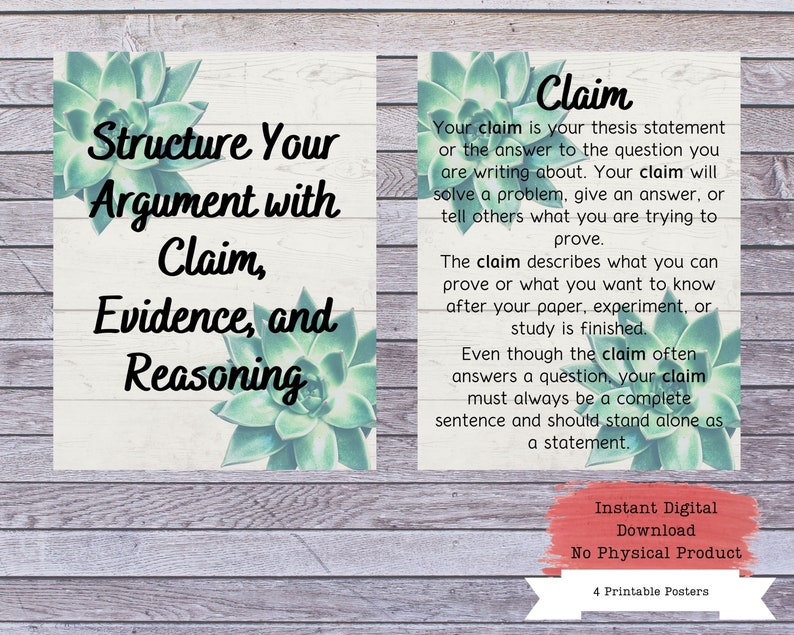 Claim Evidence Reasoning Classroom Posters, Essay Writing Posters ...