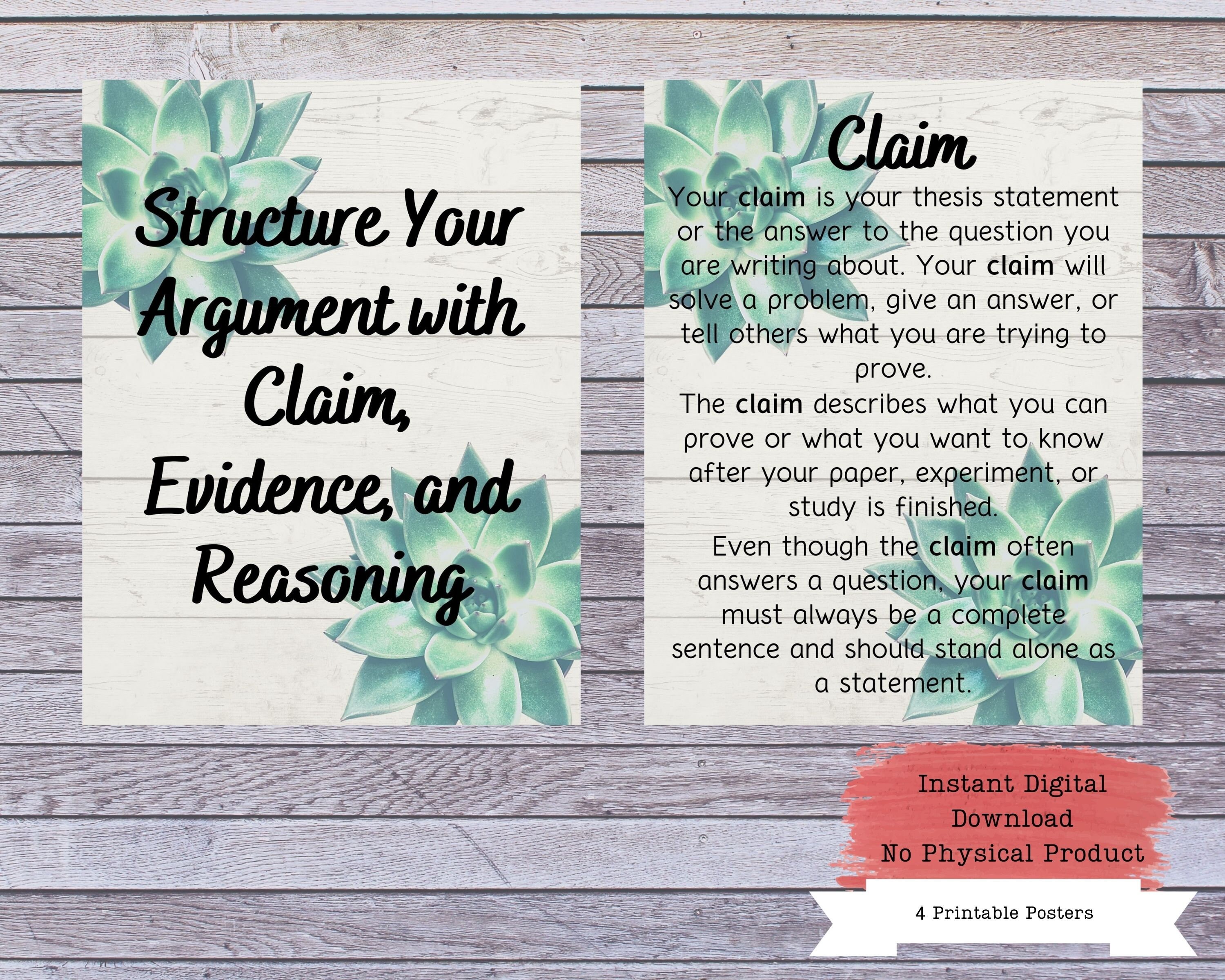 Claim Evidence Reasoning Classroom Posters Essay Writing | Etsy
