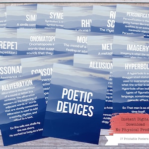 Poetry Printable Poster Set, Literary Devices, Literature Poster, High ...